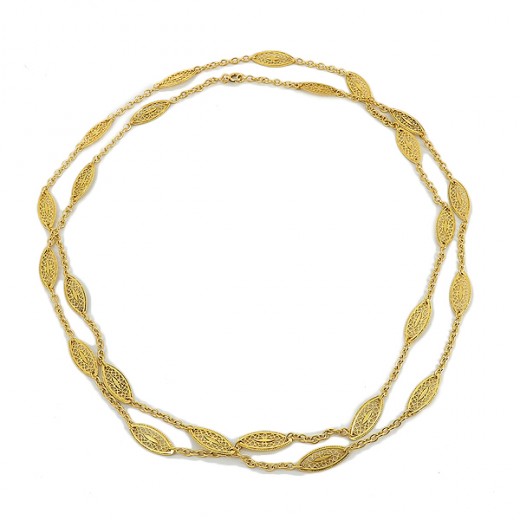 Sautoir en Or 18k Maille Filigrané & Forçat