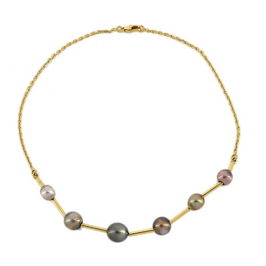 Collier moderne en or jaune avec des perles de Tahiti