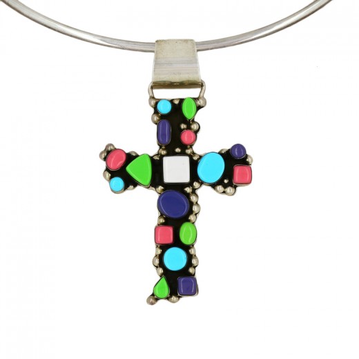 Collier Ras de Cou Pendentif Croix en Argent et Résine