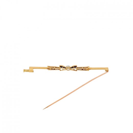 Broche Art Déco en Or, Platine, Diamants et Saphirs