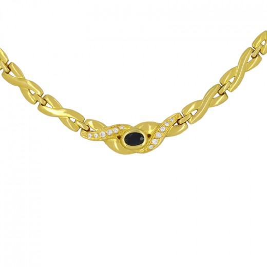 Collier Centre en Or Saphir et Diamants