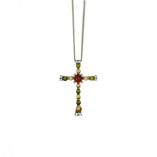 Collier Long Vintage Croix en Argent